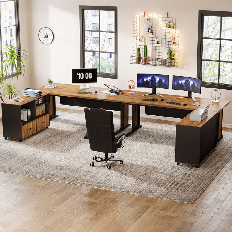 Latitude Run® 63" Large Executive Desk L Shaped Computer Desk with File ...